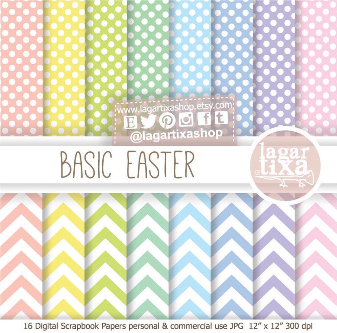 Basic Easter Patterns Backgrounds Digital Paper Chevron Polka Dots ...