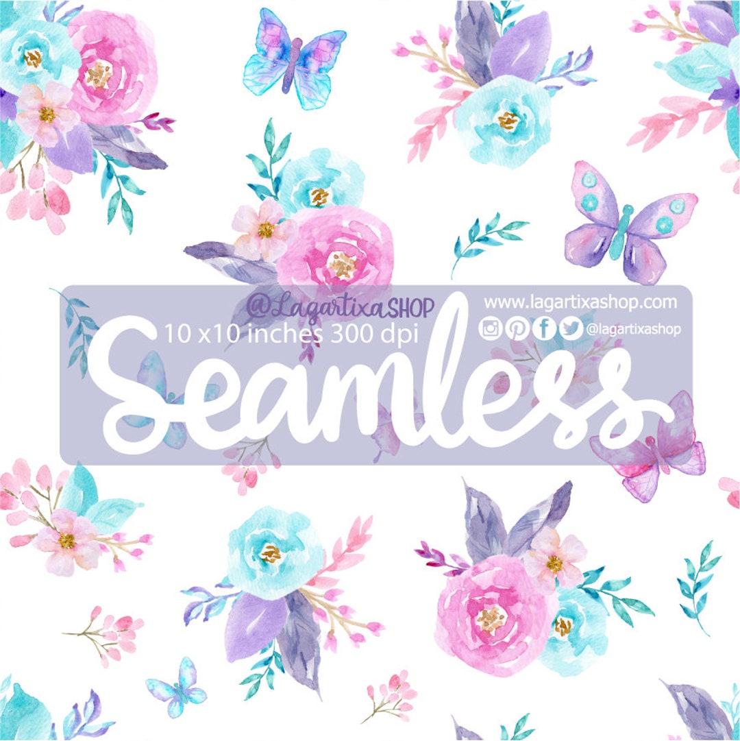 Mariposas y FLores Fondo Papel Digital Acuarela colores pastel Archivo ...