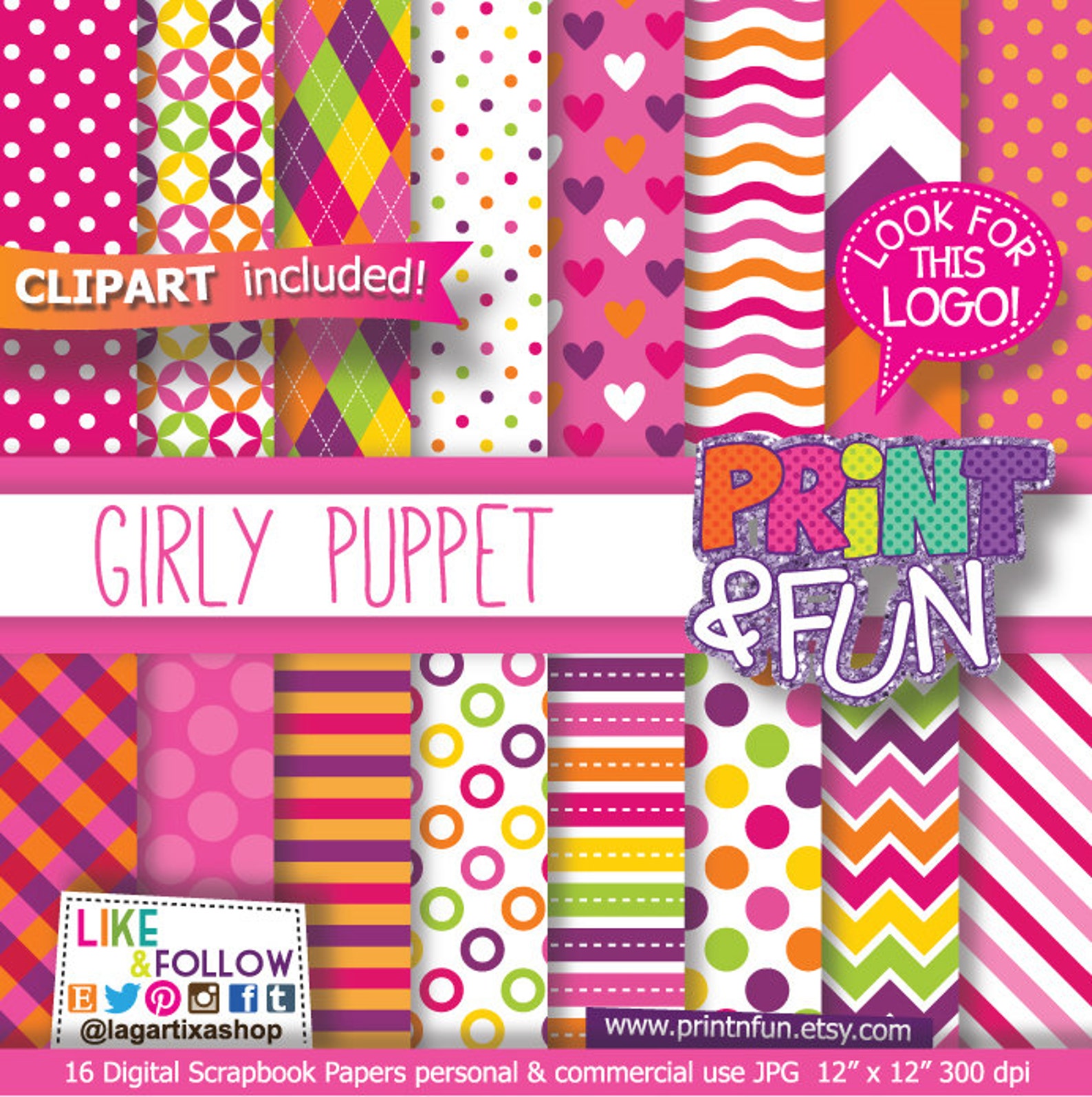 Girly Digital Paper Hot Pink Orange Purple Large Dots - Etsy