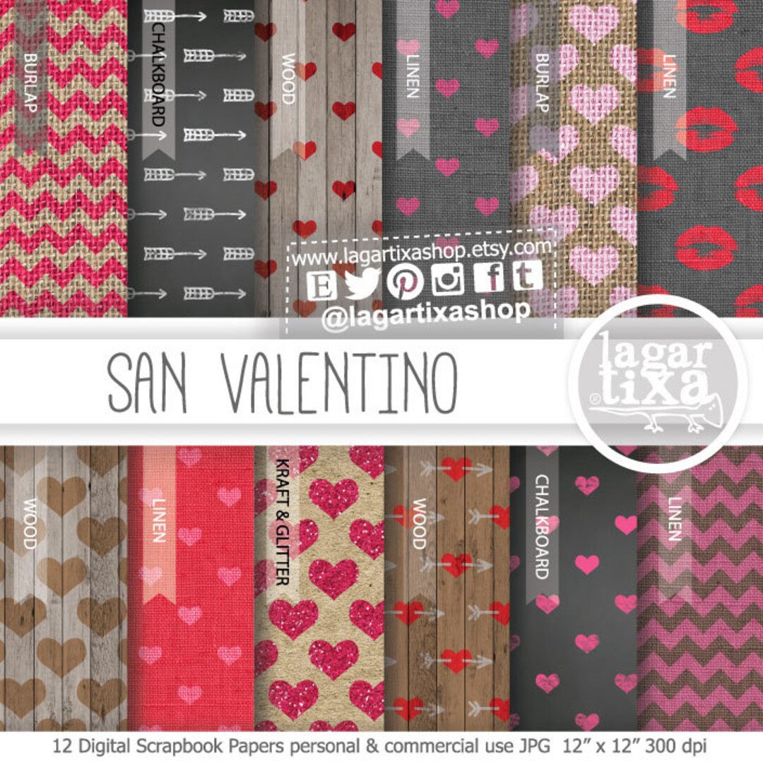 Valentine Patterns Digital Paper Love Background Hearts Hot Pink Red ...