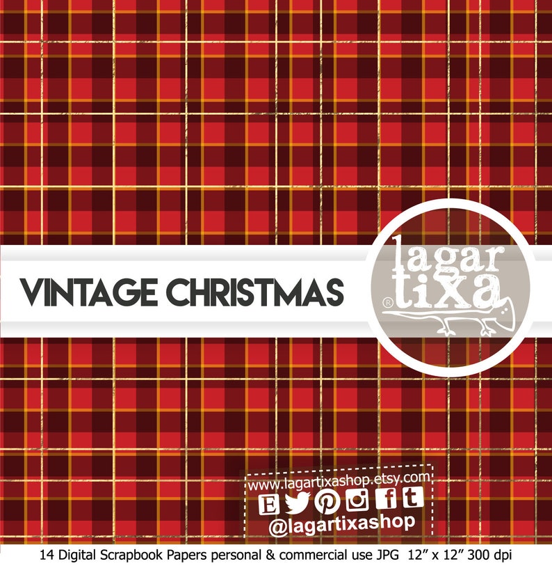 Christmas Digital Papers Red Vintage Scotland Tartan Plaid - Etsy