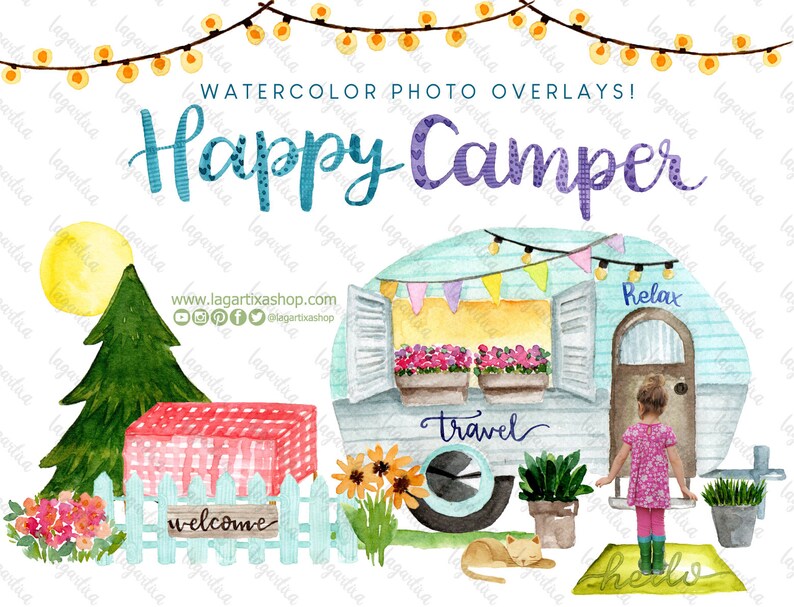 Glamping Camping Vintage Camper Watercolor Clipart PNG Caravan Love to ...