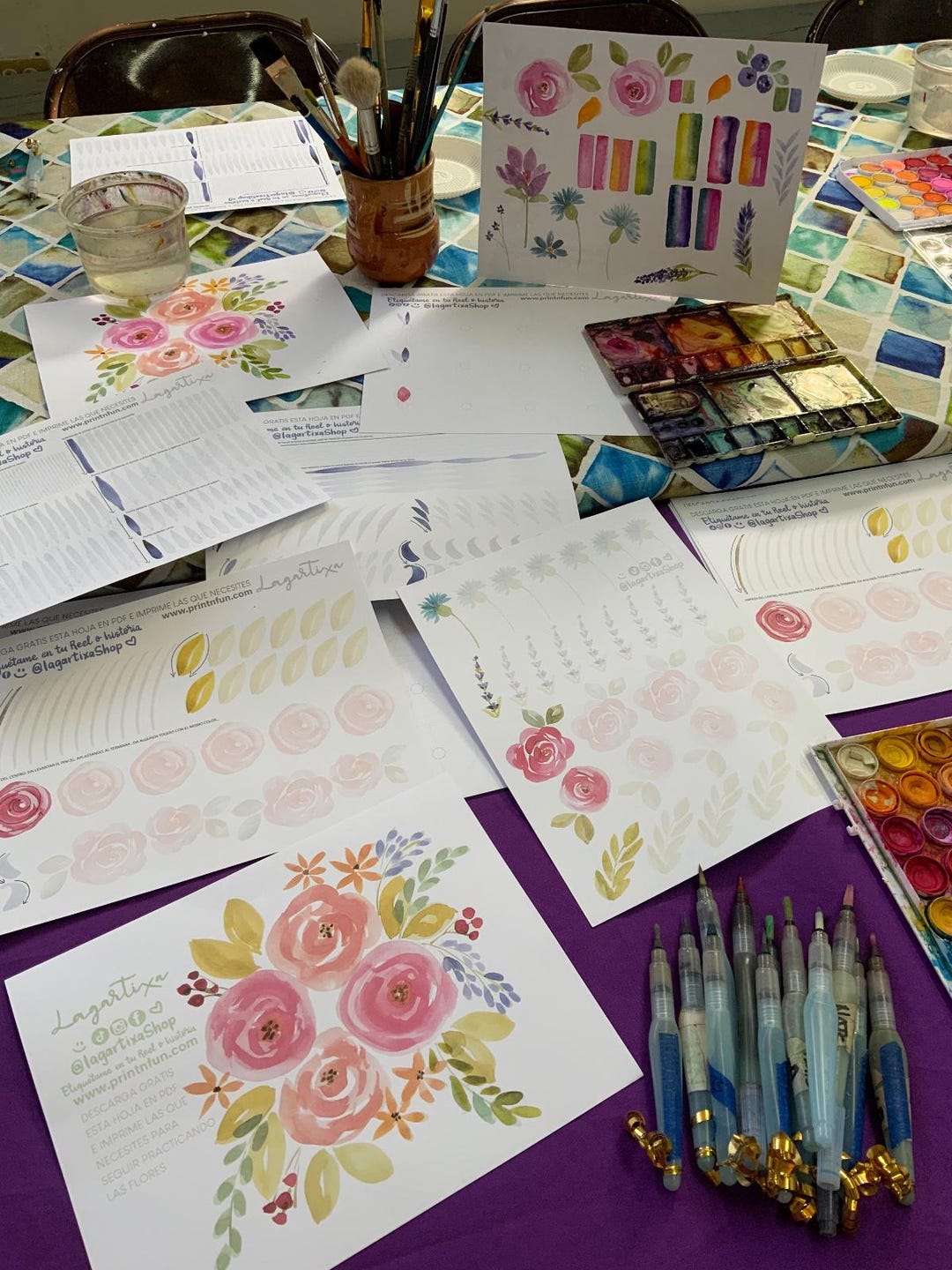 Floral Watercolor Basic Templates Practice Sheets, Exercises, Learn to ...