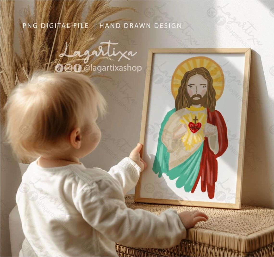 Sacred Heart of Jesus - Stylized Line Art Drawing, Instant Digital ...