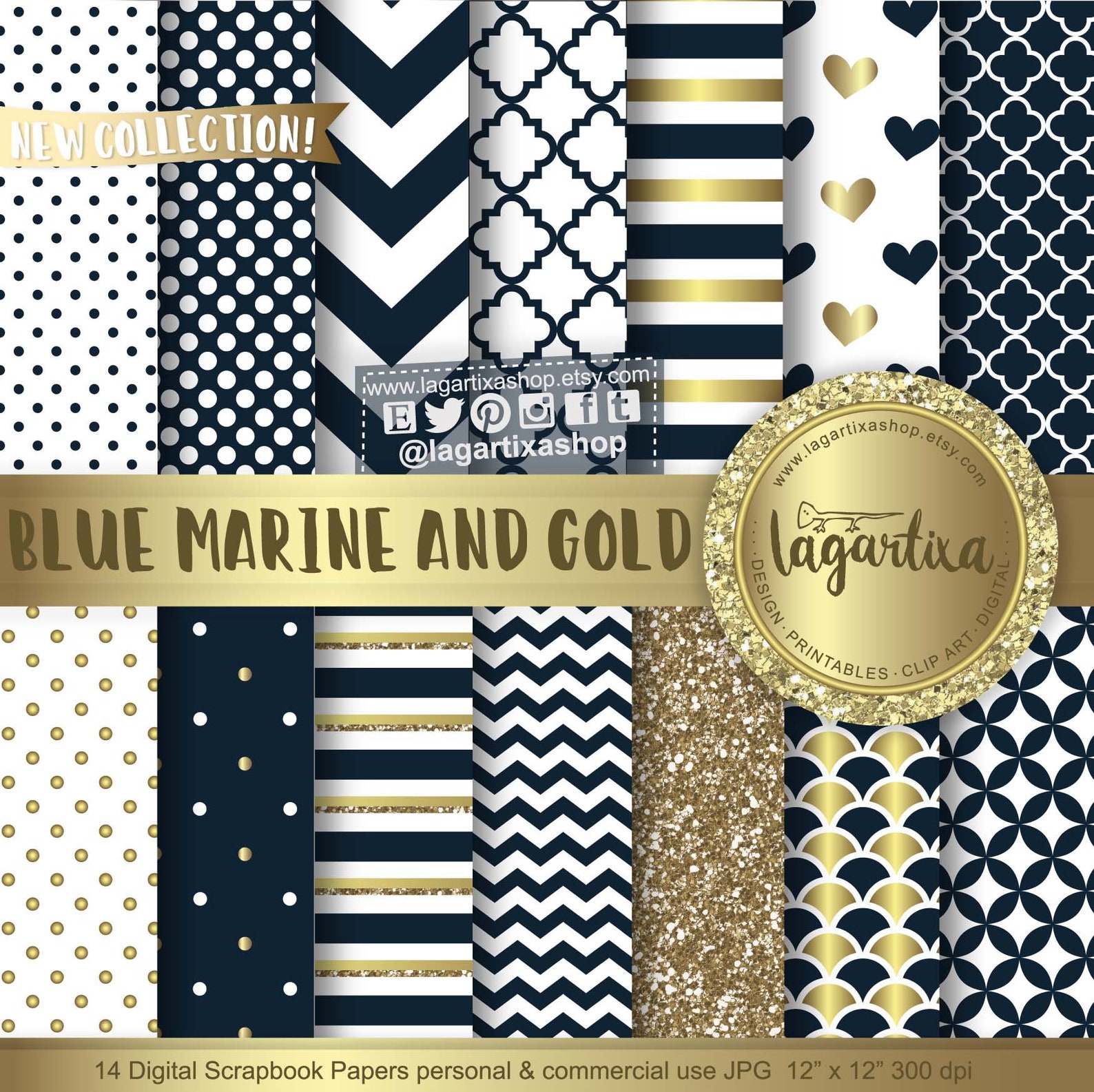 Navy and Gold Digital Papel Marine Background Nautical Blue - Etsy