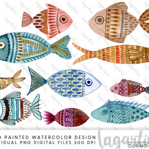 Nautical and Fishes Vintage Watercolor Clipart PNG Beige Navy Father's ...