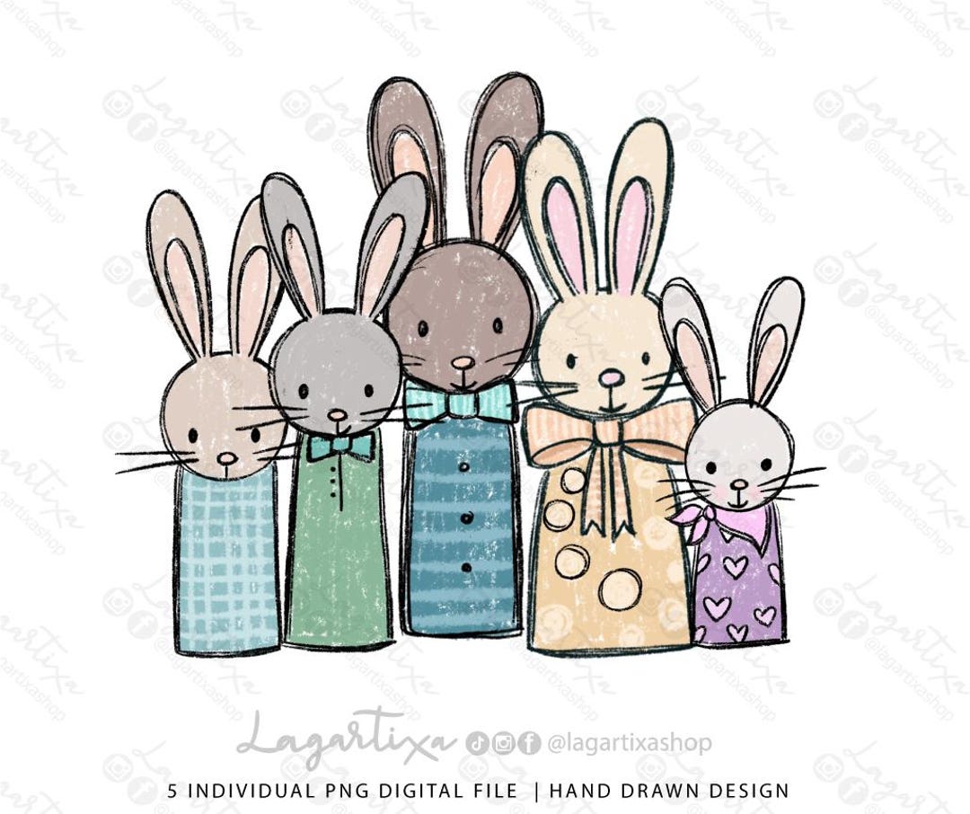 Easter Sublimation Bunny Family Easter Clipart PNG Hand Drawn Chalk Dad ...