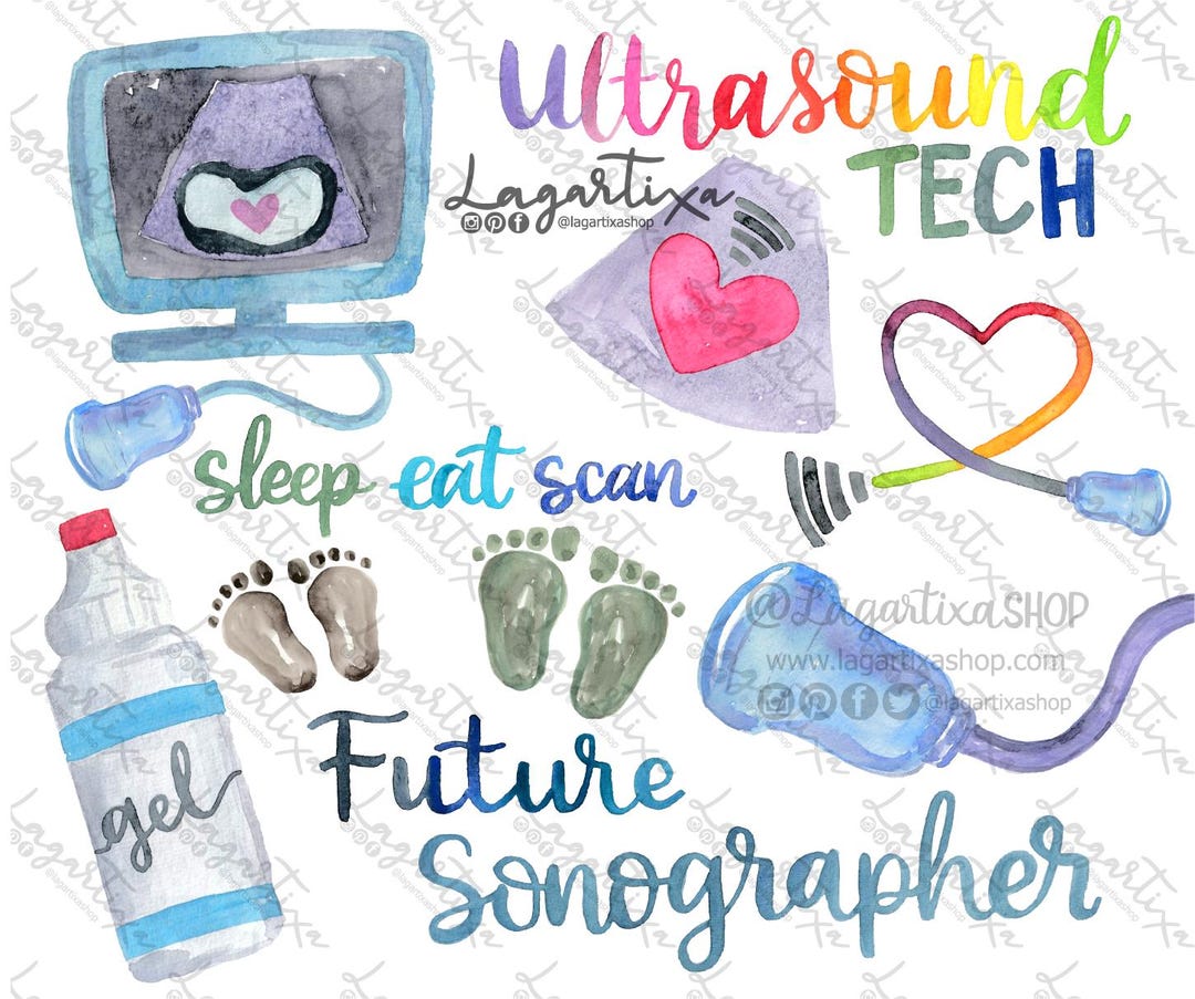 Ultrasound Tech Sonographer Watercolor Clipart Sublimation Images Hand ...