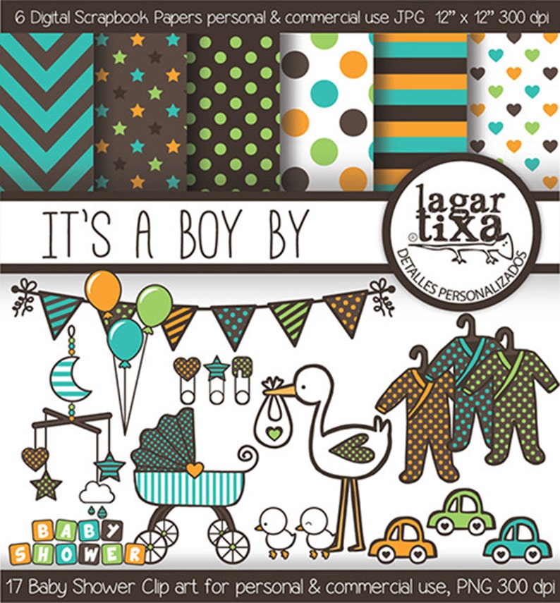 Baby Shower It's a Boy Digital Paper Clip Art Stork - Etsy
