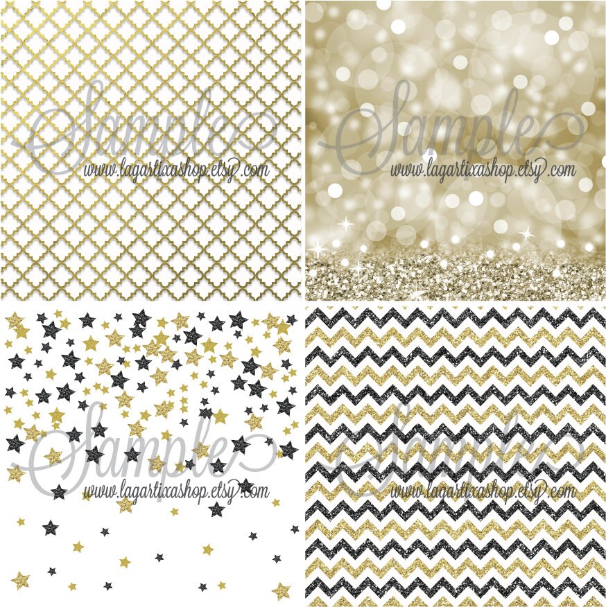 Gold Black New Year's Eve Digital Paper Blog Background for Invitations ...