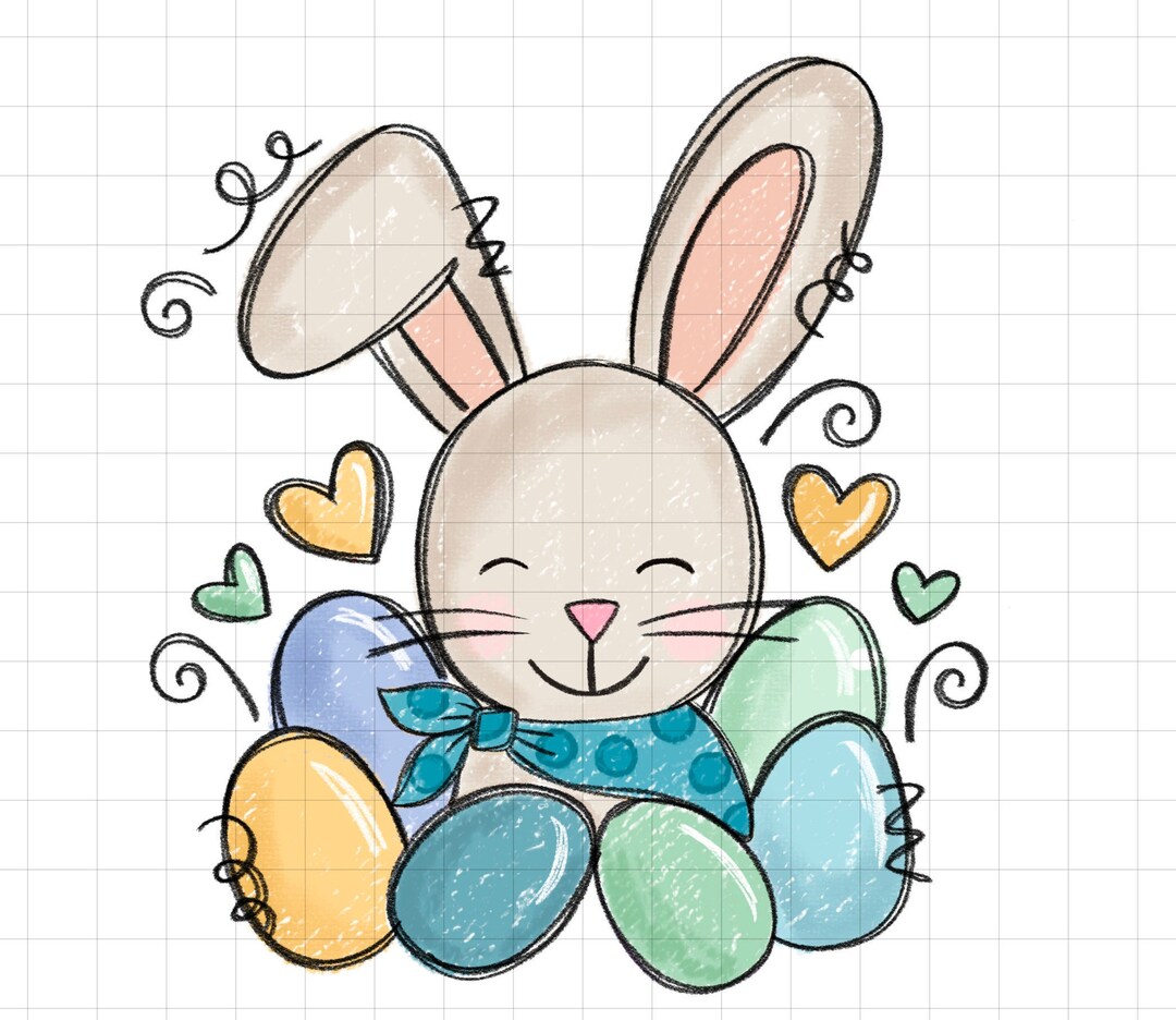 Easter Boy Rabbit Cute Bunny Hand Drawn Chalk Sublimation Design PNG ...
