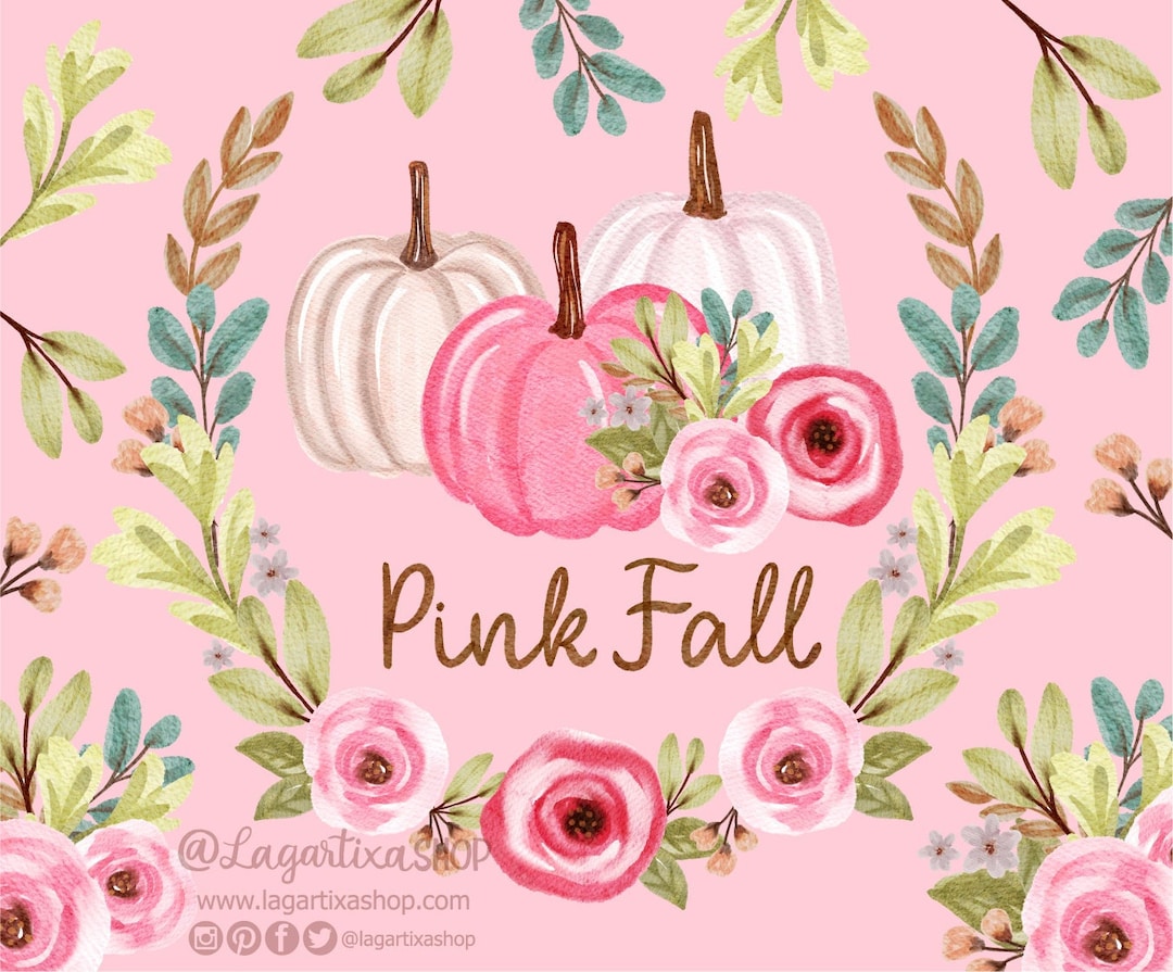 Pink Pumpkin Fall Thanksgiving Watercolor PNG Clipart Florals Leaves ...