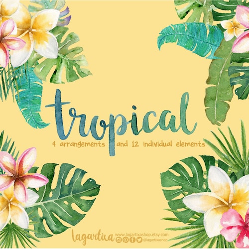 Watercolor Flowers Clipart Tropical Summer Aloha Hibiscus | Etsy