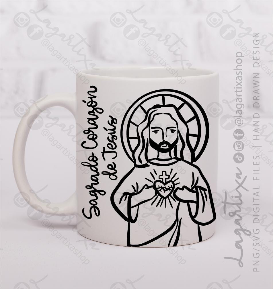 Sacred Heart of Jesus - Stylized Line Art Drawing, Instant Digital ...