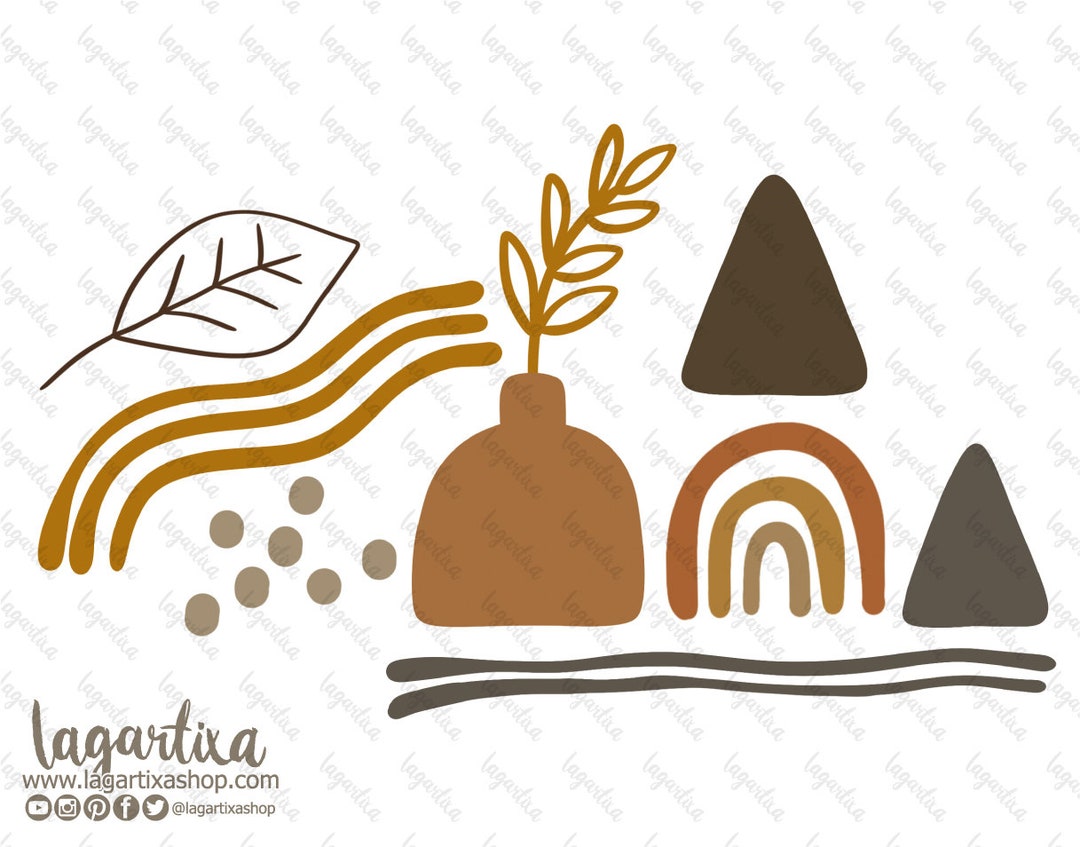 Boho Abstract Elements Earth Organic Ceramic Pots Vases Colors Leaves ...