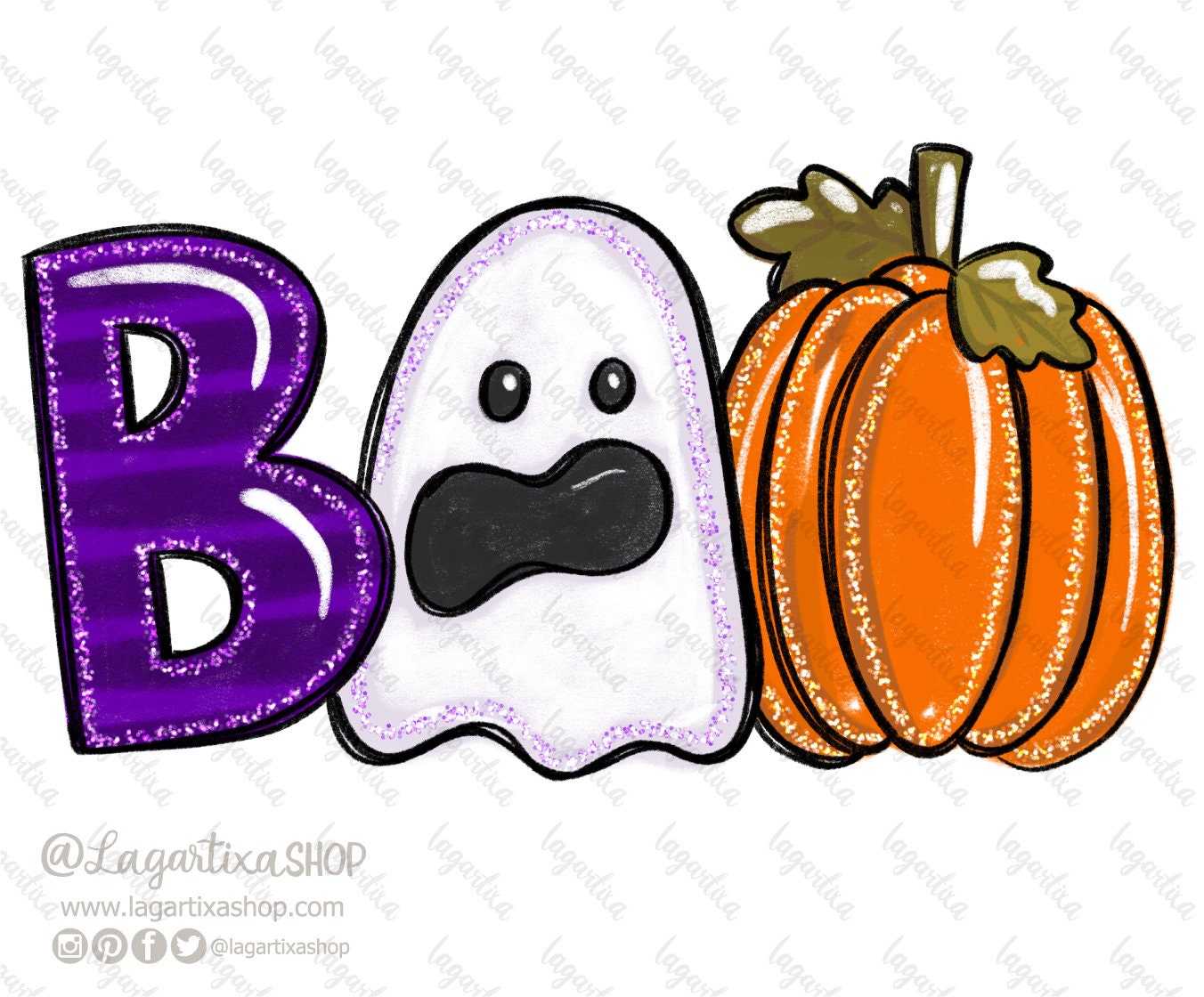 Halloween Sublimation Design | BOO Word Ghost Pumpkin Hand Drawn Art ...