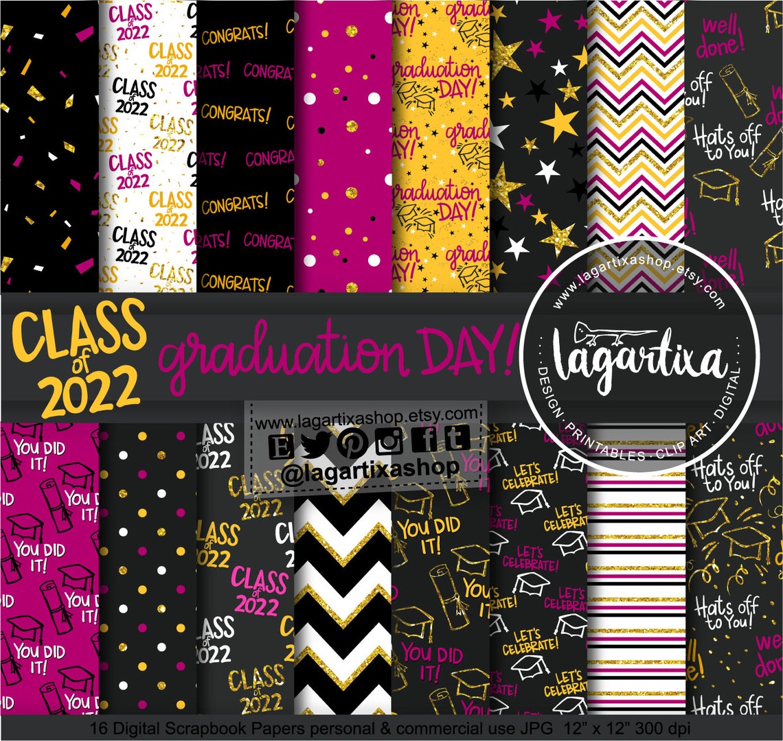 Graduation Class of 2021 Digital Paper Black Gold Glitter - Etsy