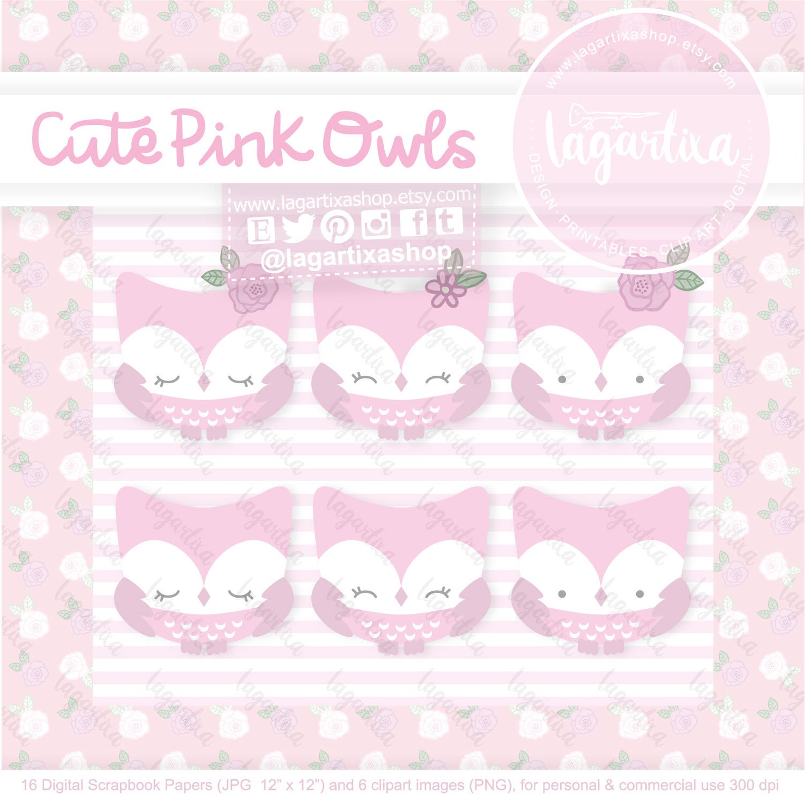 Pink Owls Clipart Patterns Digital Paper and Cute Baby Shower - Etsy
