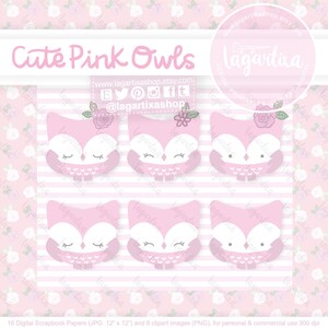 Pink Owls Clipart Patterns Digital Paper and Cute Baby Shower Girl ...
