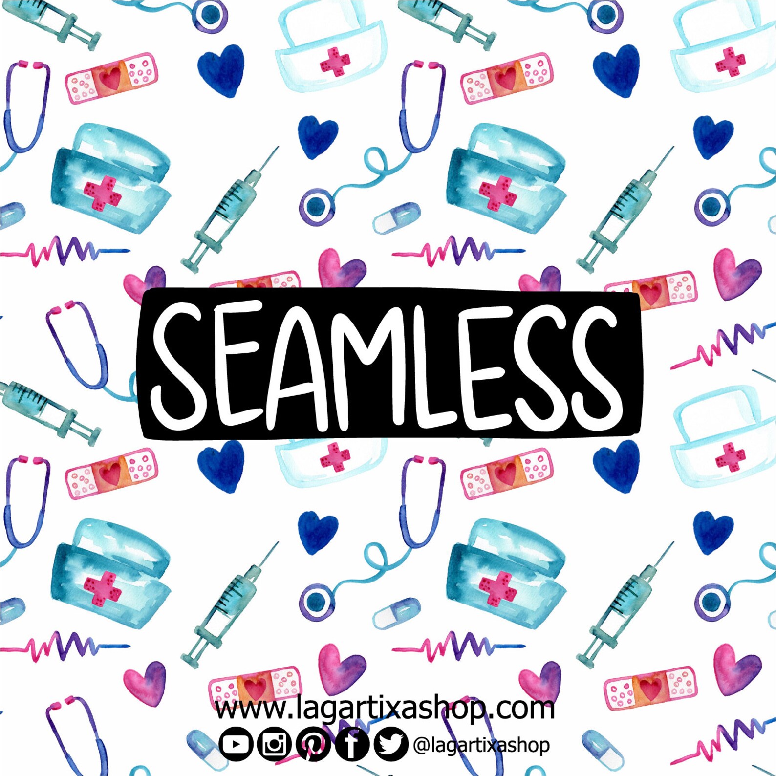 Nurse Seamless Pattern Watercolor Instruments Hand Painted for - Etsy