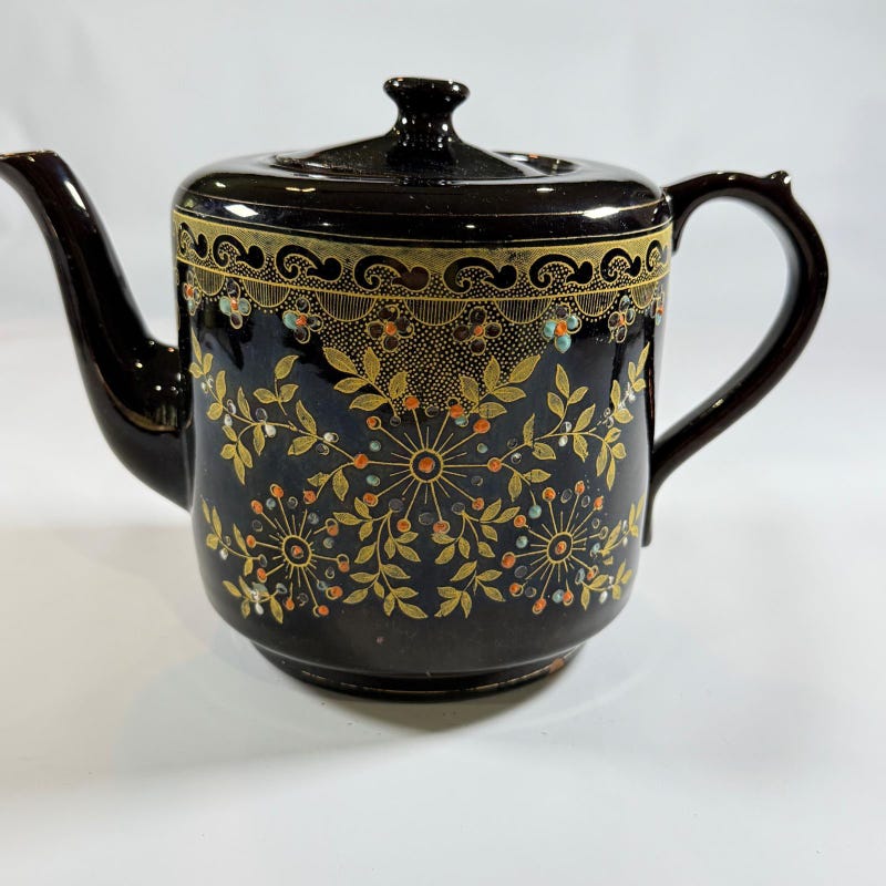 Black With Gold Teapot - Etsy