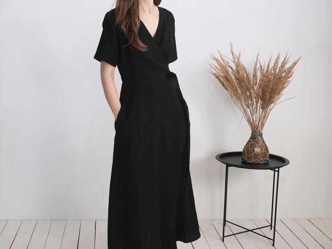 Long Linen Wrap Dress. Linen Maxi Wrap Dress for Women. Linen Dress ...