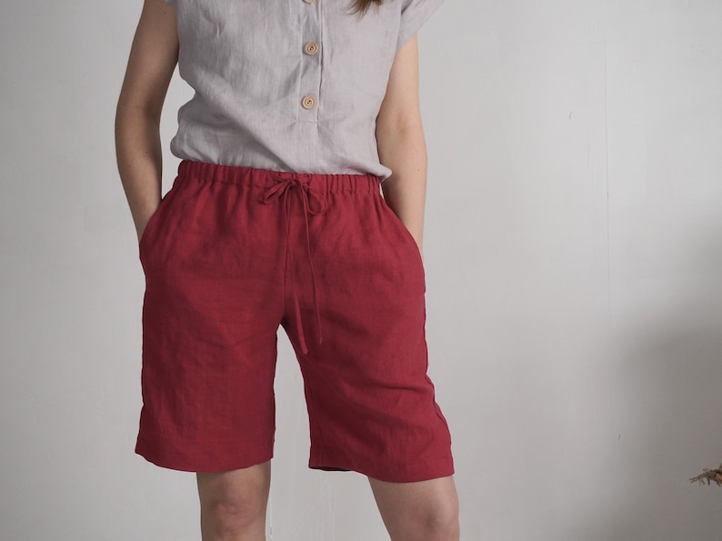 Linen Long Shorts With Pockets. Linen Mom Shorts. Basic Summer Shorts ...