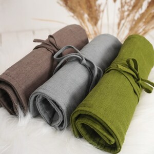 Linen Roll up Case for Pens Pencils Markers Brushes Linen Cosmetics ...