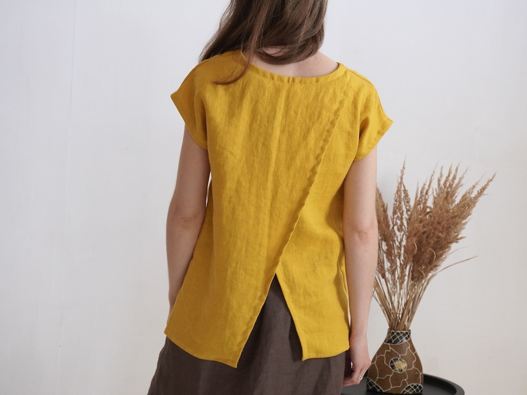 Linen Split Back Blouse. Washed Linen Top. Linen Top With Split on Back ...