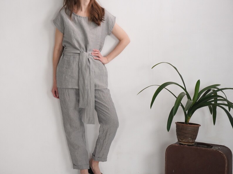Linen Pantsuit. Linen Workwear. Linen Blouse and Pants Set. - Etsy