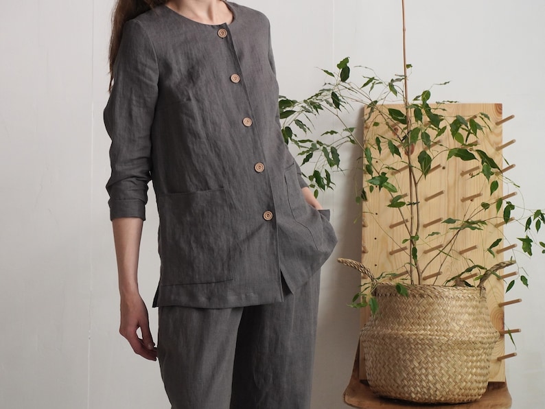 Linen Suit. Linen Jacket and Pants. Linen Button Jacket. Women Linen ...