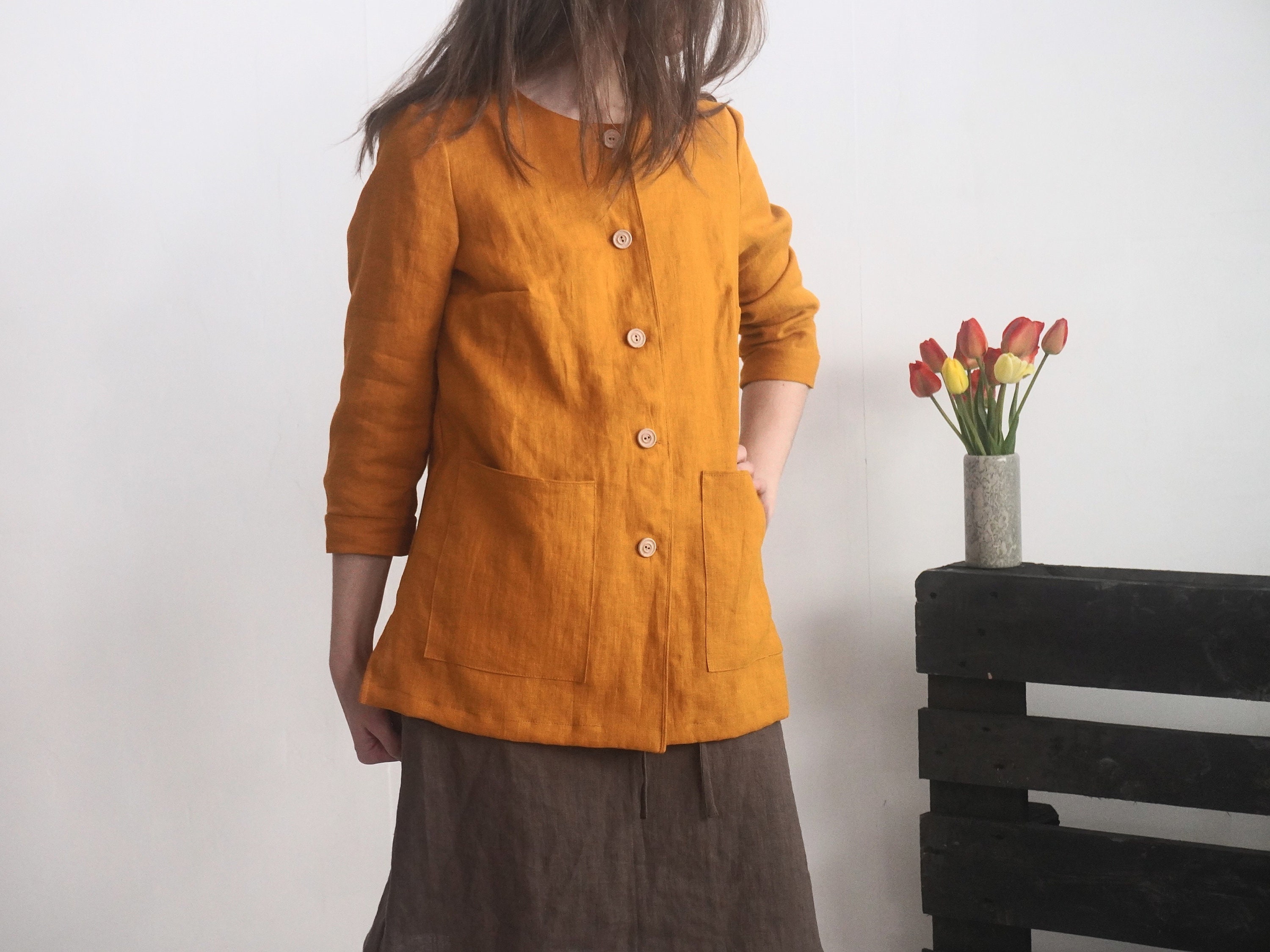 Linen Jacket With Buttons. Washed Linen Jacket. Linen | Etsy