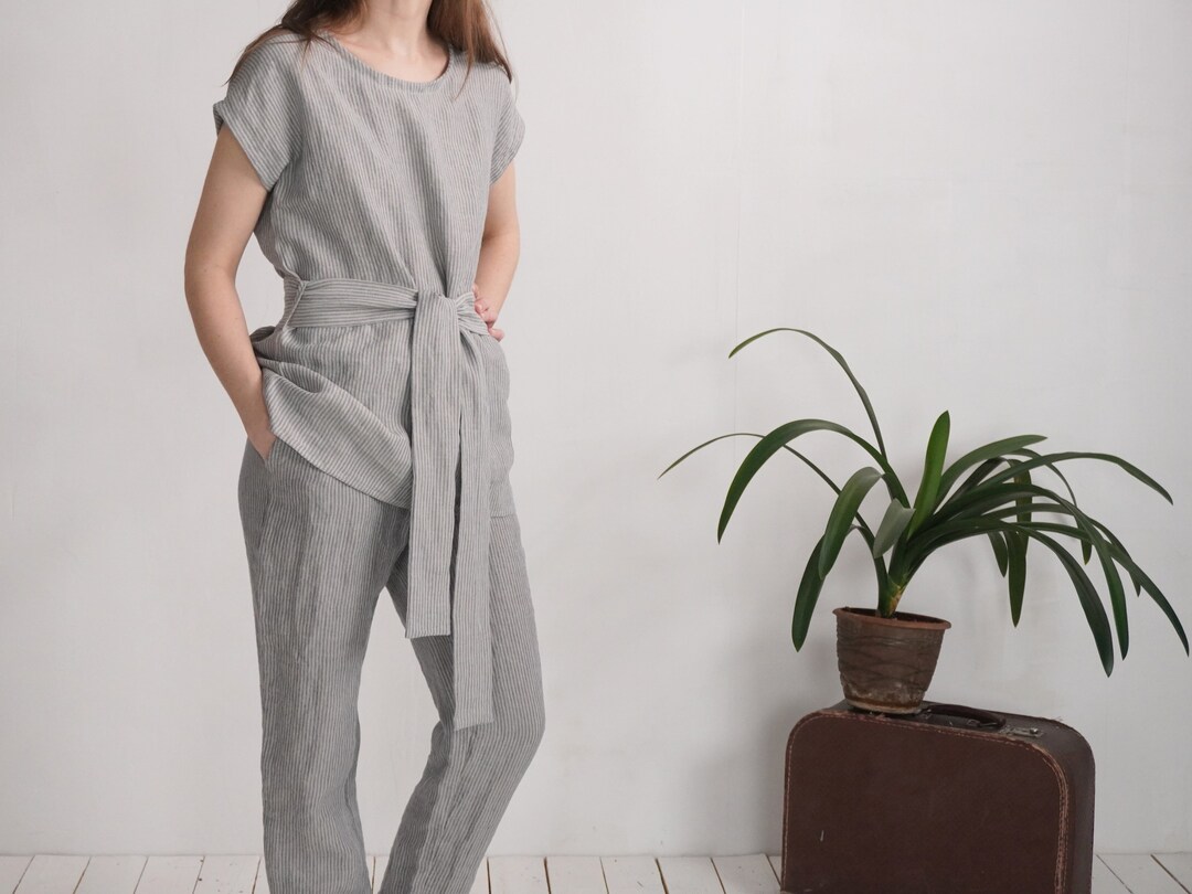Linen Pantsuit. Linen Workwear. Linen Blouse and Pants Set. Formal ...