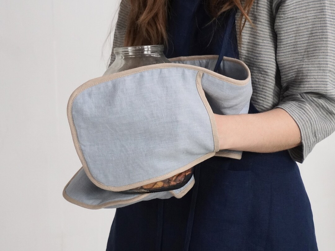 Double Oven Mitt. Linen Oven Glove. Heat Protecting Mitt. Linen Kitchen ...