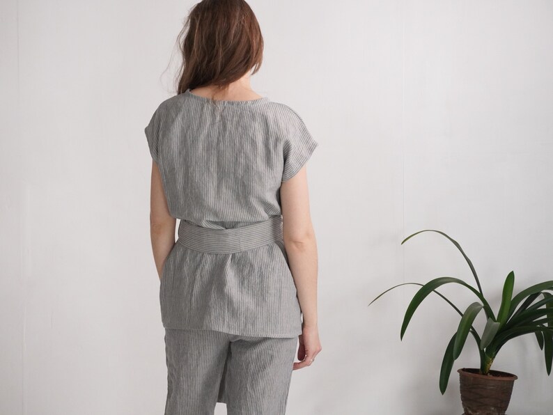 Linen Pantsuit. Linen Workwear. Linen Blouse and Pants Set. - Etsy