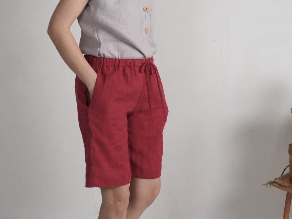 Linen Long Shorts With Pockets. Linen Mom Shorts. Basic Summer - Etsy