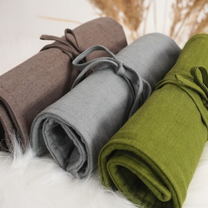Linen Roll up Case for Pens Pencils Markers Brushes Linen Cosmetics ...