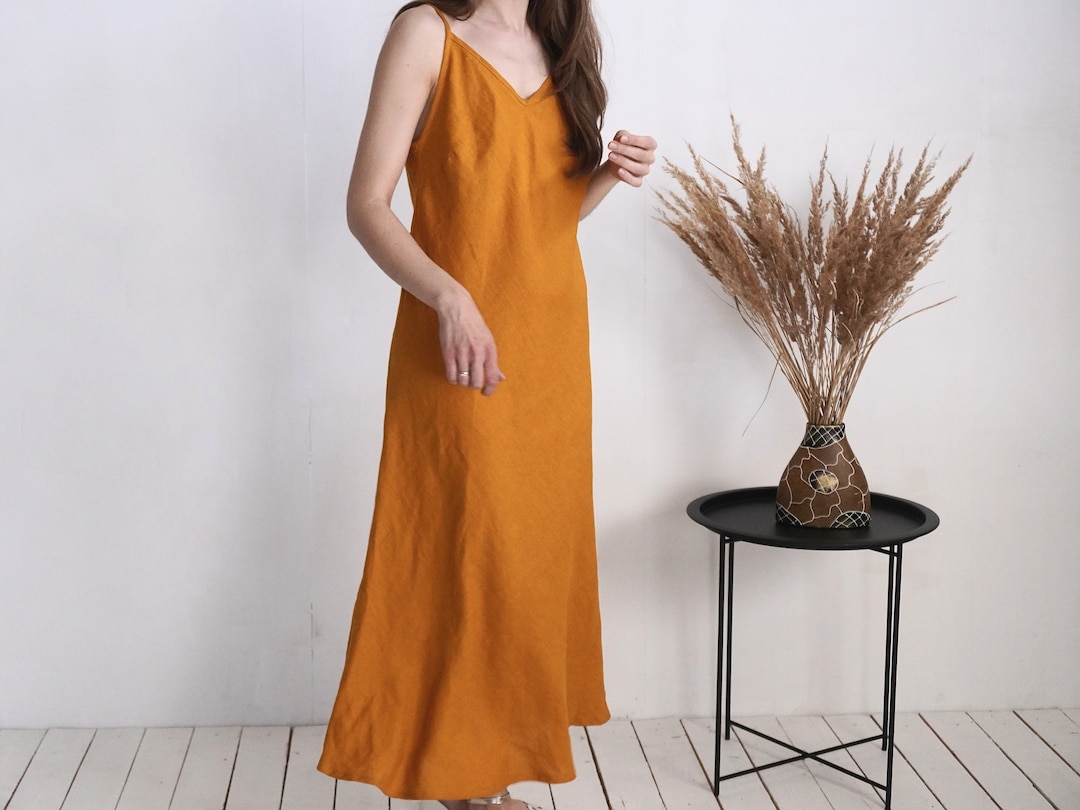 Open Back Linen Strap Dress. Deep V Back Linen Dress. Linen Sundress ...