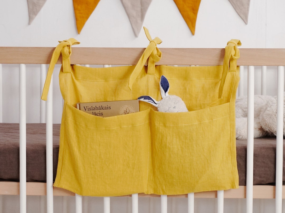 Linen Crib Organizer. Kids Bed Organizer. Hanging Diaper Caddy. Linen ...