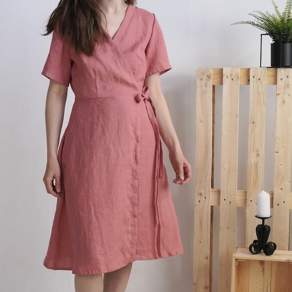 Linen Wrap Dress Etsy