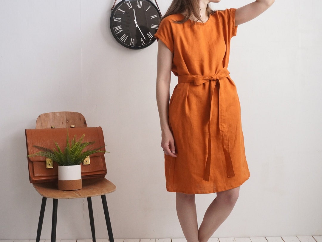 Linen Simple Dress. Shift Linen Dress. Basic Everyday Linen Dress ...