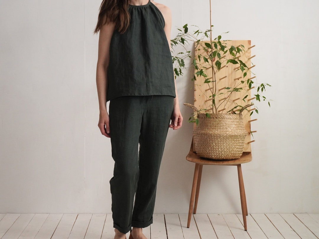 Linen Blouse and Pants. Christmas Linen Outfit. Linen Top and Pants Set ...