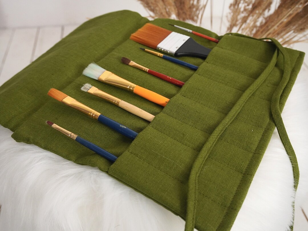 Linen Roll up Case for Pens Pencils Markers Brushes Linen Cosmetics ...