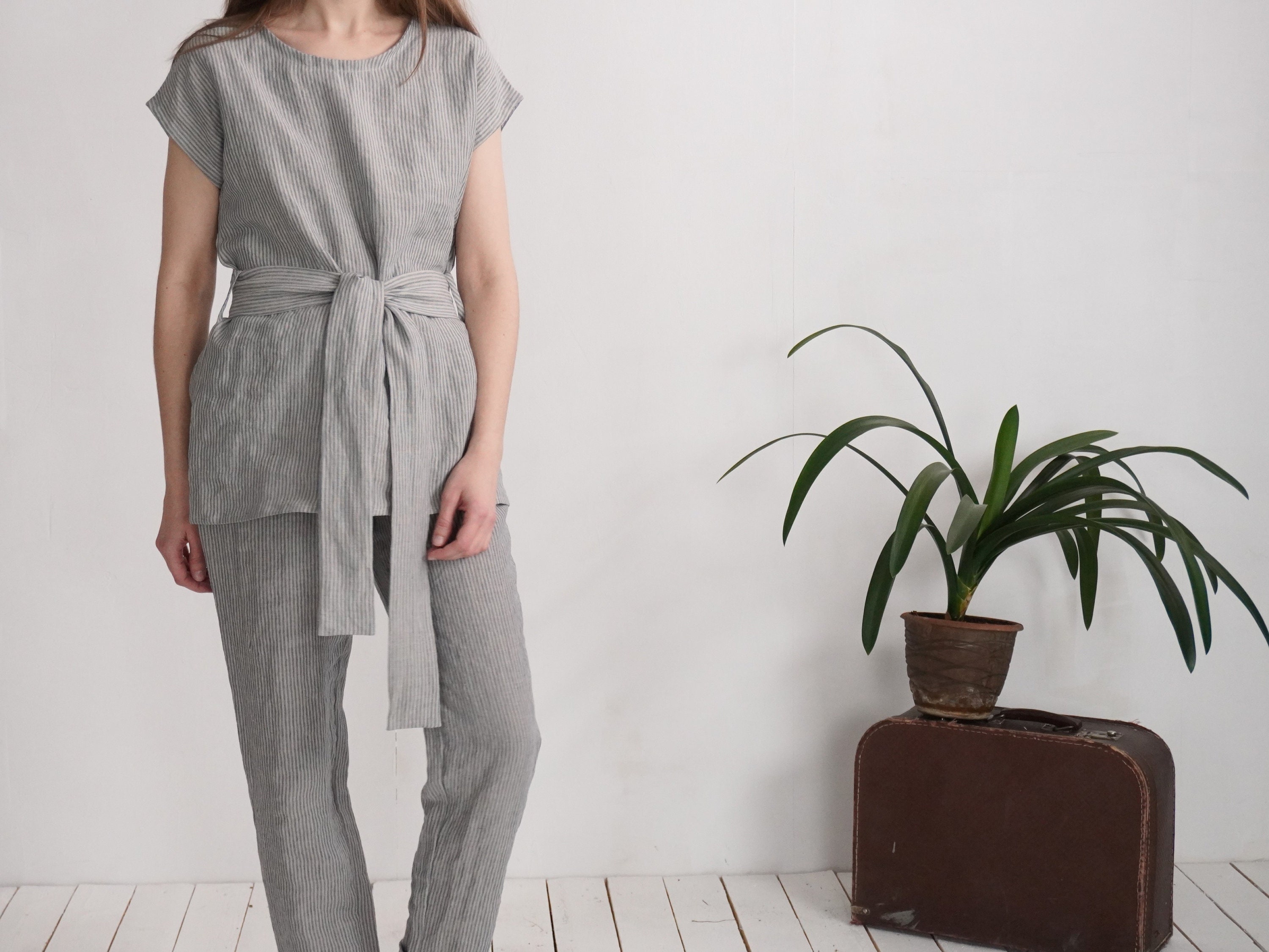 Linen pantsuit. Linen workwear. Linen blouse and pants set. | Etsy