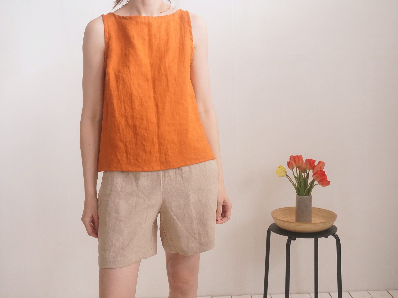 Linen Fitted Top. Linen Sleeveless Blouse. Basic Linen Blouse. - Etsy