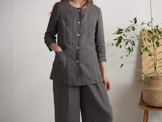 Linen Suit. Linen Jacket and Pants. Linen Button Jacket. Women - Etsy