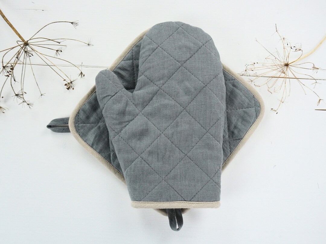 Linen Oven Mitt and Linen Pot Holder. 100% Linen Oven Mitts. Pot ...