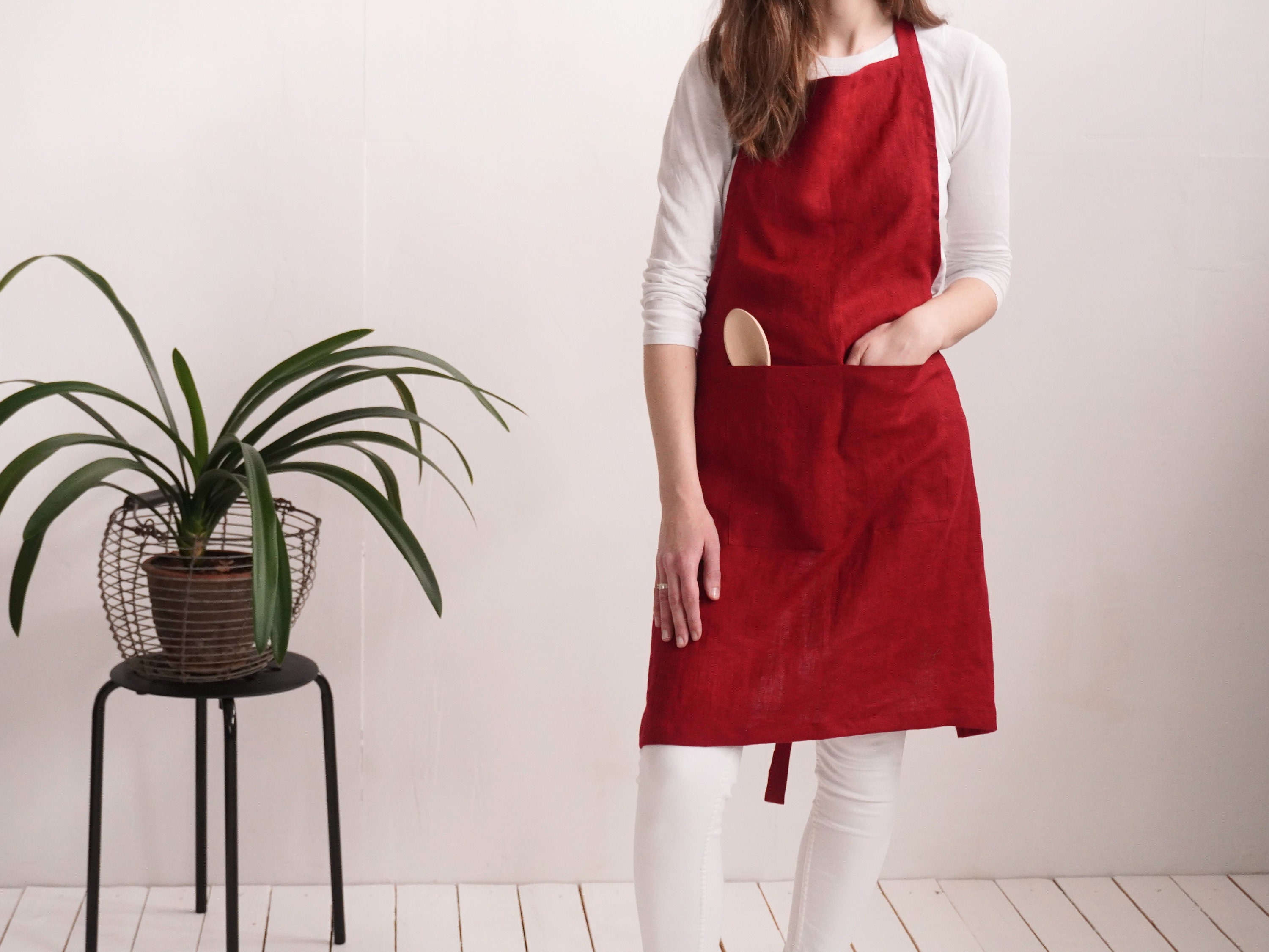 Linen Apron. Full Linen Apron With Pockets. Soft Linen Kitchen - Etsy