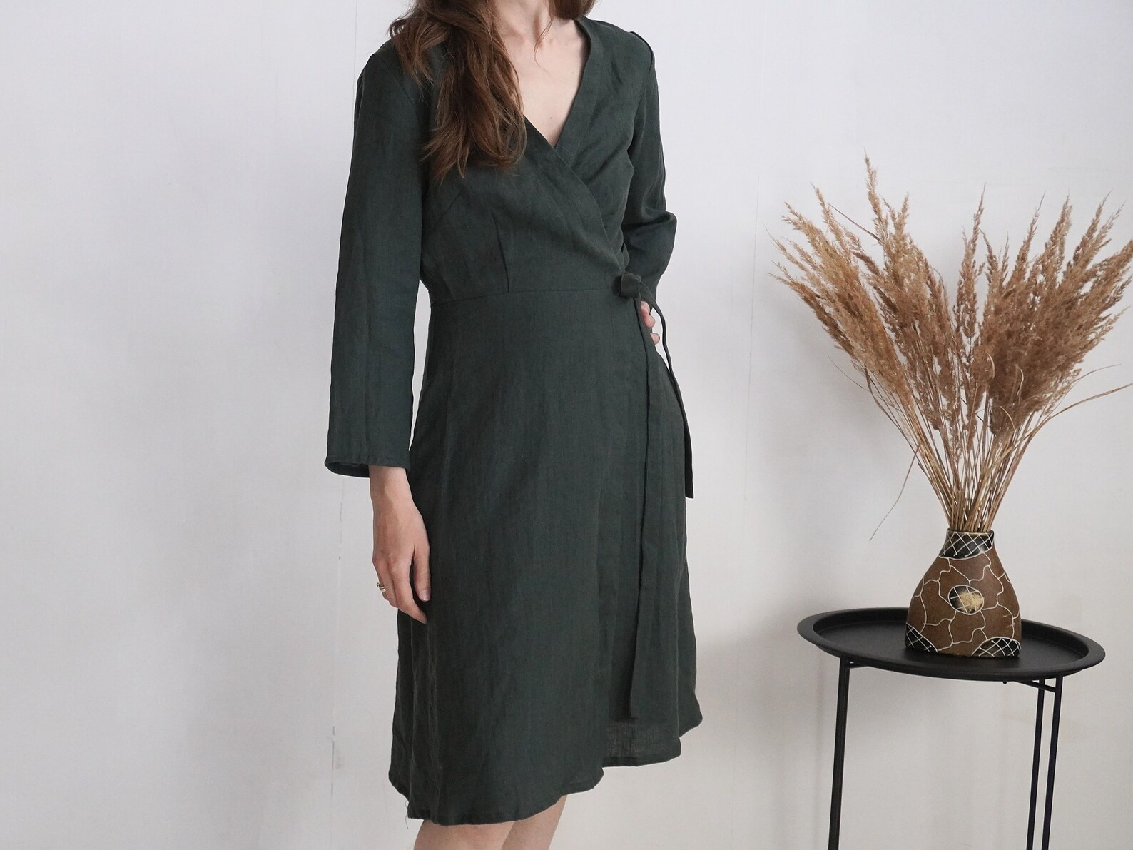 Wrap Linen Dress With Long Sleeves. Midi Wrap Linen Dress. - Etsy