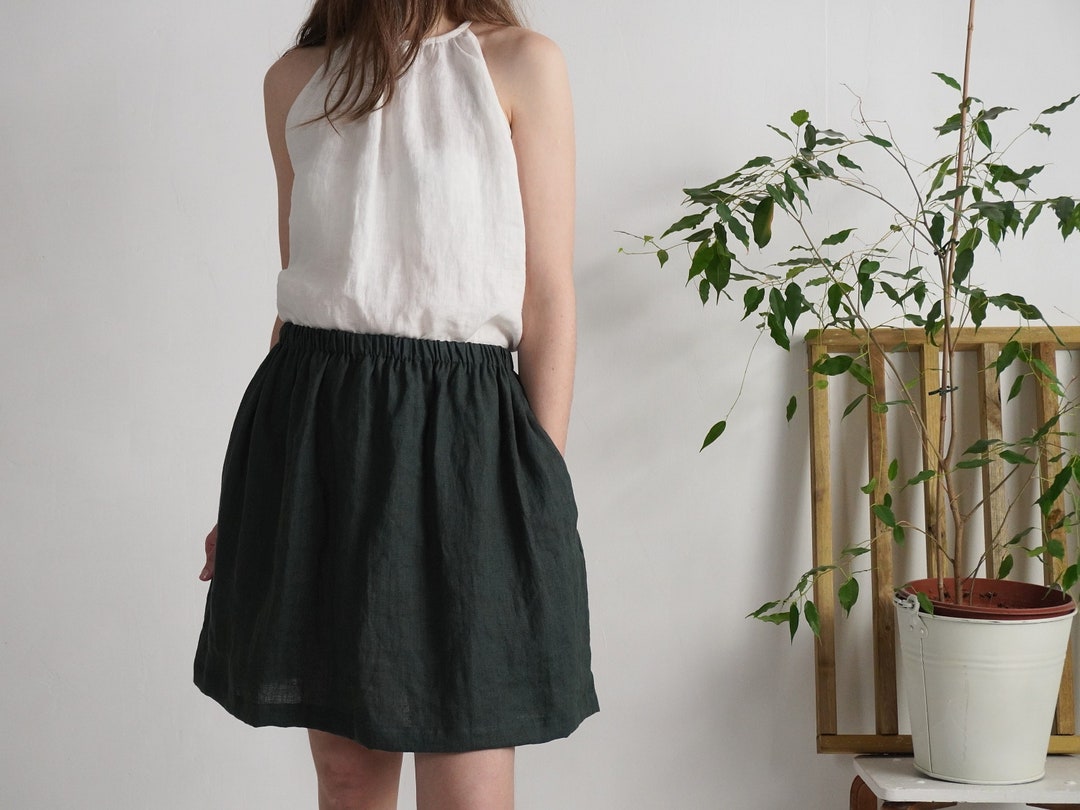 Linen Short Skirt. Aline Linen Skirt. Washed Linen Skirt With Pockets ...